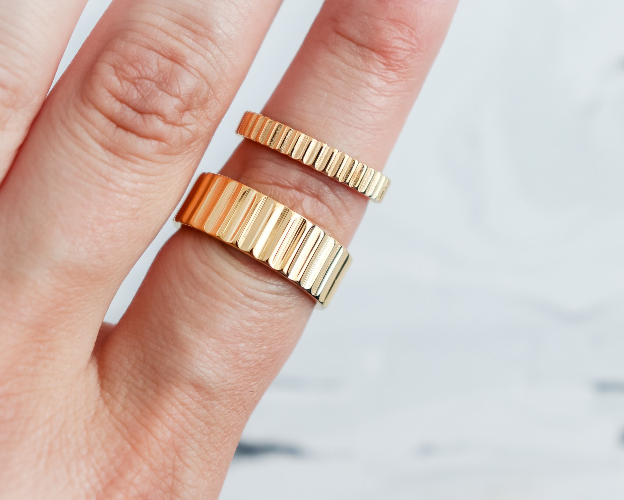 Bold Ridged Band 3/7mm Ring 18K Gold Simple Everyday - Etsy Canada