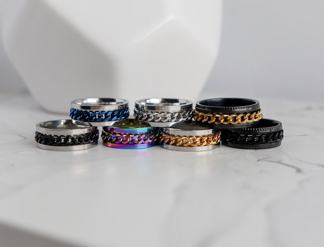 Curb Chain Fidget Ring, Rotatable Ring, 8mm Ring, Spinner Rings, Silver ...