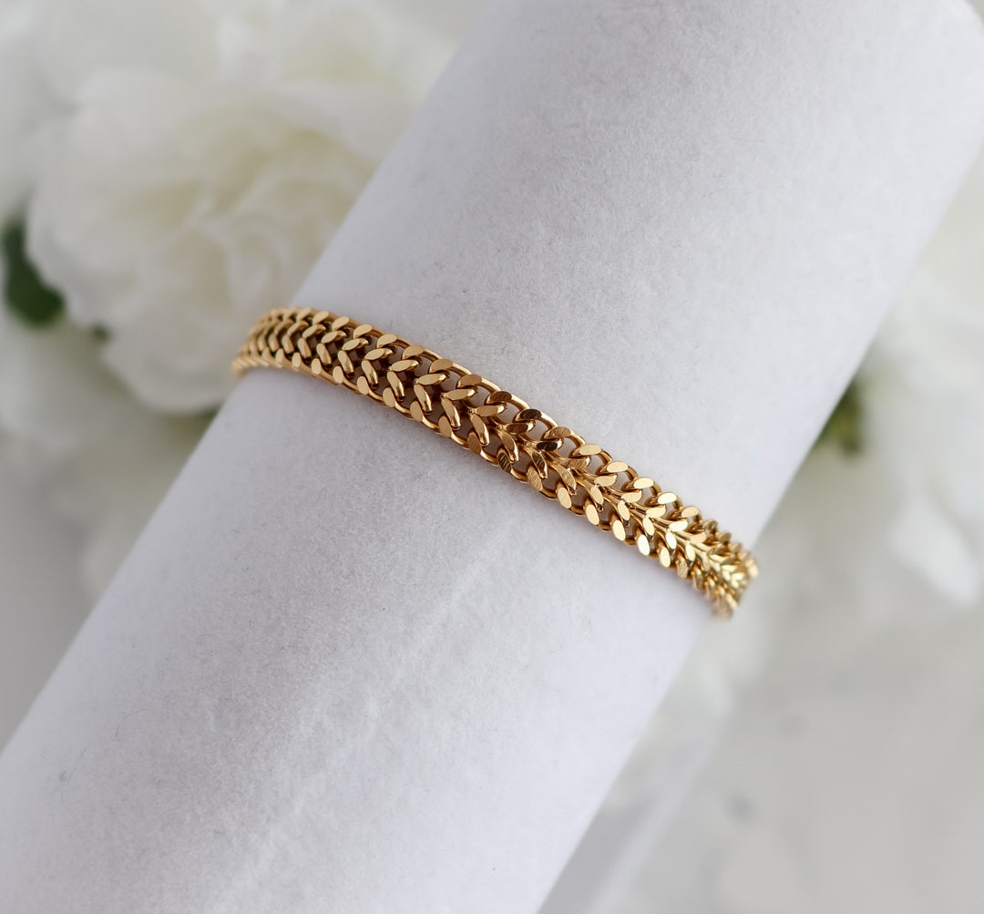 Double Curb Chain Bracelet 18K Gold Plated Layering Dainty Minimalist ...
