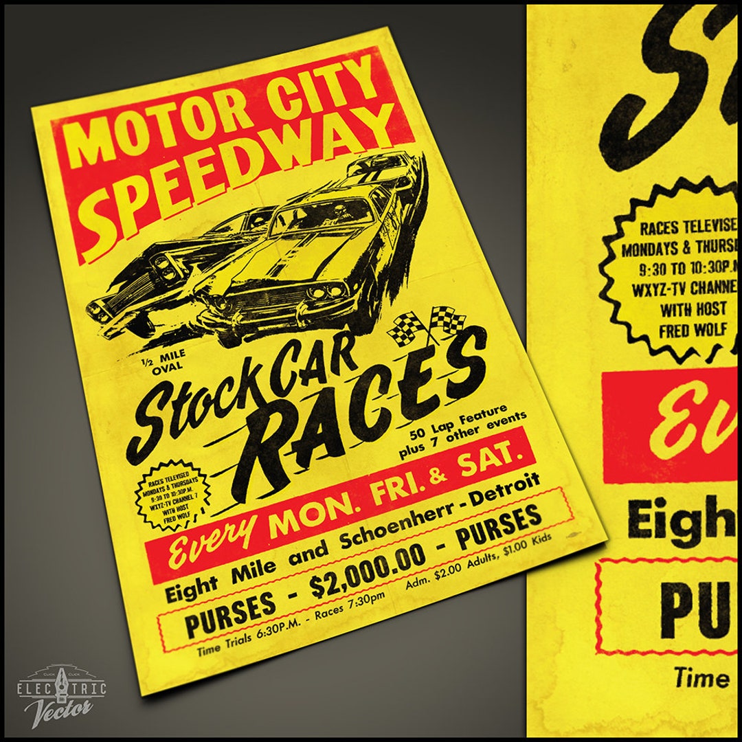 Motorcity Speedway Yellow Bkg Poster - Etsy