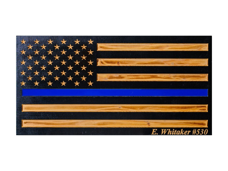 Personalized Carved Wooden Thin Blue Line American Flag - Etsy