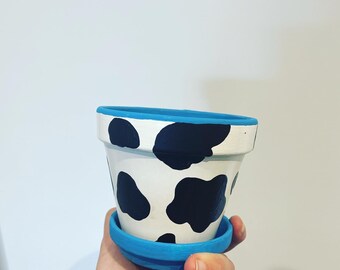 Hand Painted Pink Strawberry Cow Print Indoor Plant Pot, Terracotta ...