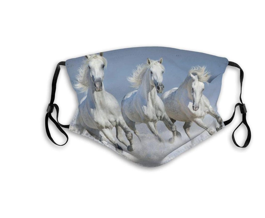 White Horses Face Mask With 2 Free Carbon Filters Adjustable, Reusable ...
