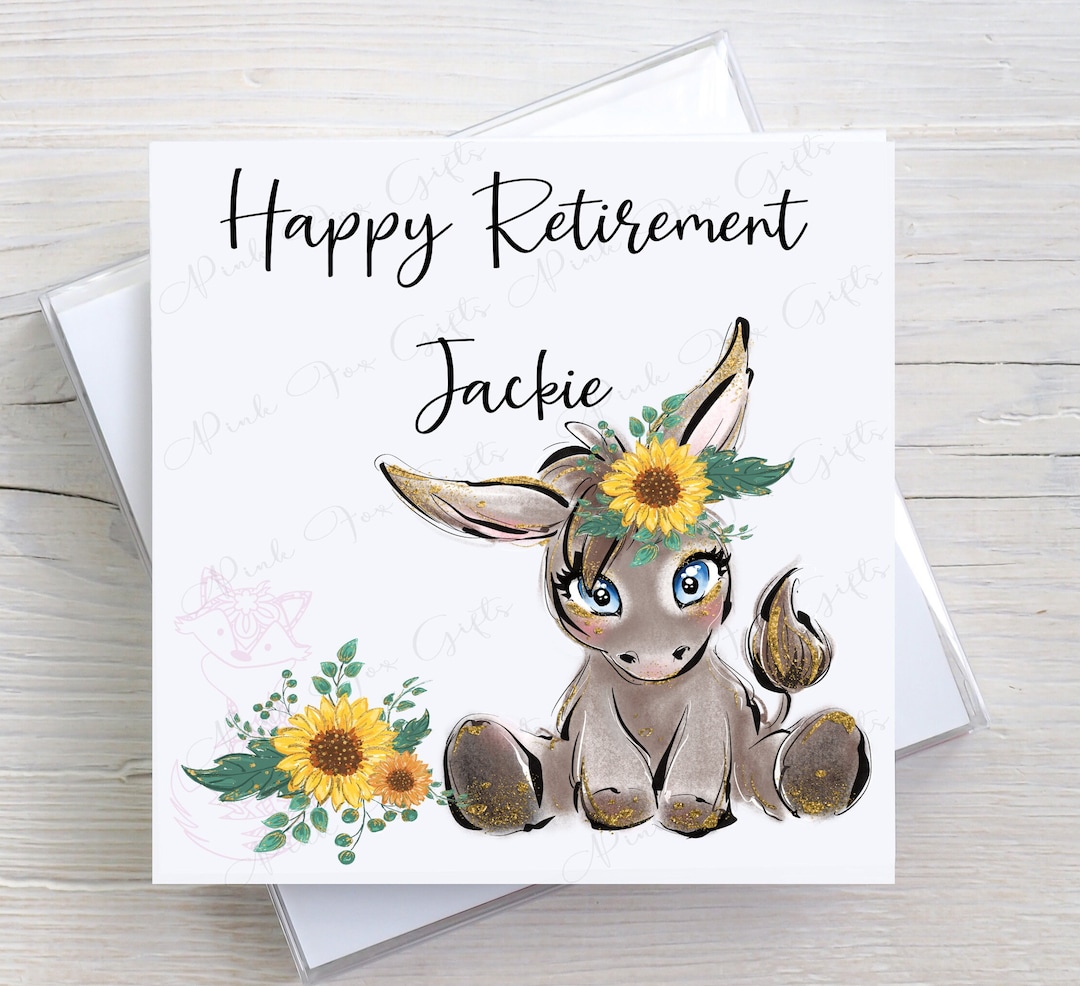 Happy Retirement Card – Luxury 6×6” Square – Cute Donkey With ...