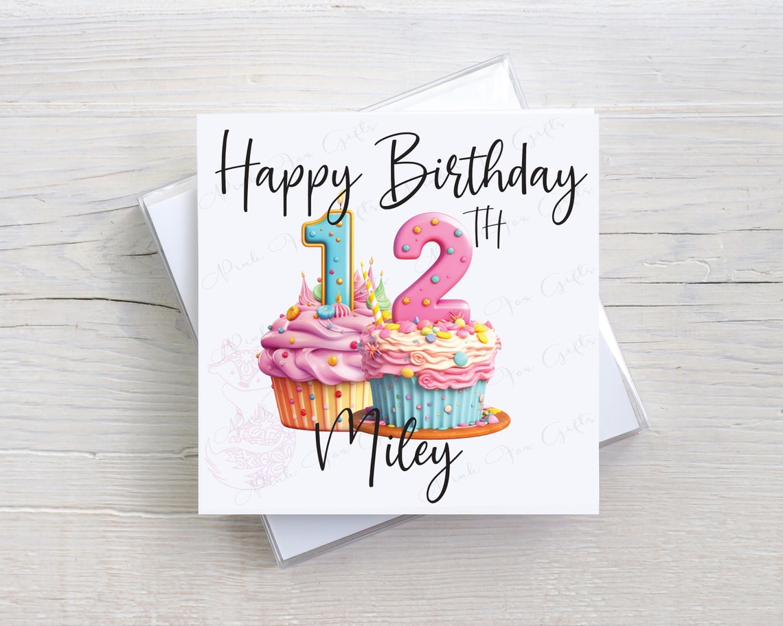 Personalised 12th Birthday Card: Cupcake Design - Etsy UK