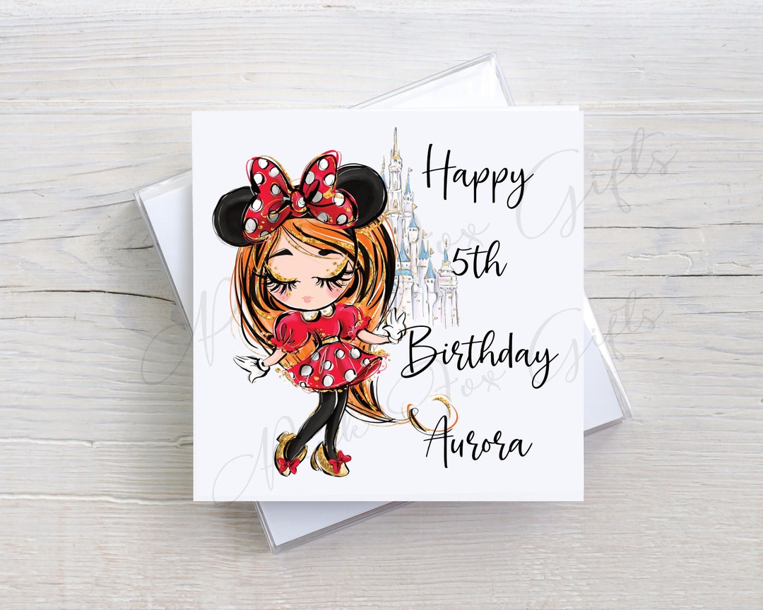 Personalised 7th Birthday Card: Minnie Mouse Inspired, Custom Character ...