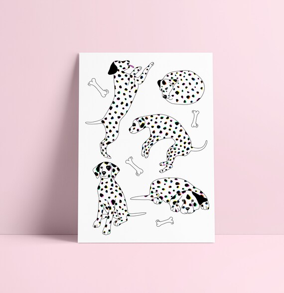 Rainbow Dalmatian A4 Digital Art Print 300gsm | Etsy