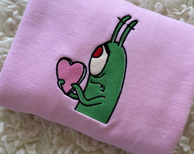 Plankton Heart Embroidered Sweatshirt Love Valentines Day Sweatshirt ...