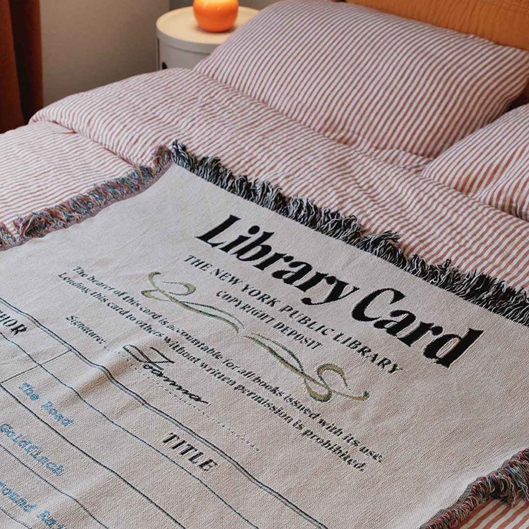 Personalized Library Card Custom Woven Blanket Gift for Readers Book ...