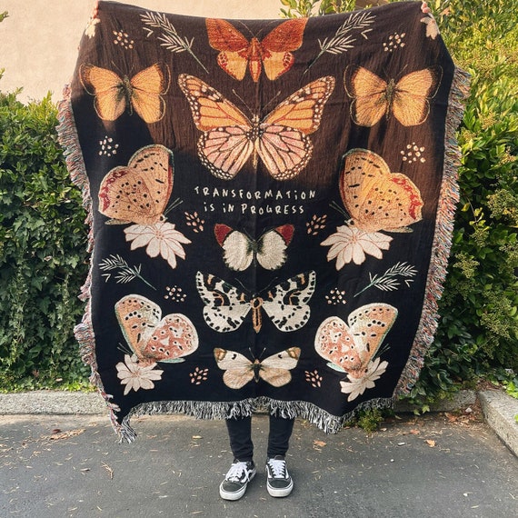 Butterfly Woven Throw Blanket Colorful Butterfly Moth | Etsy