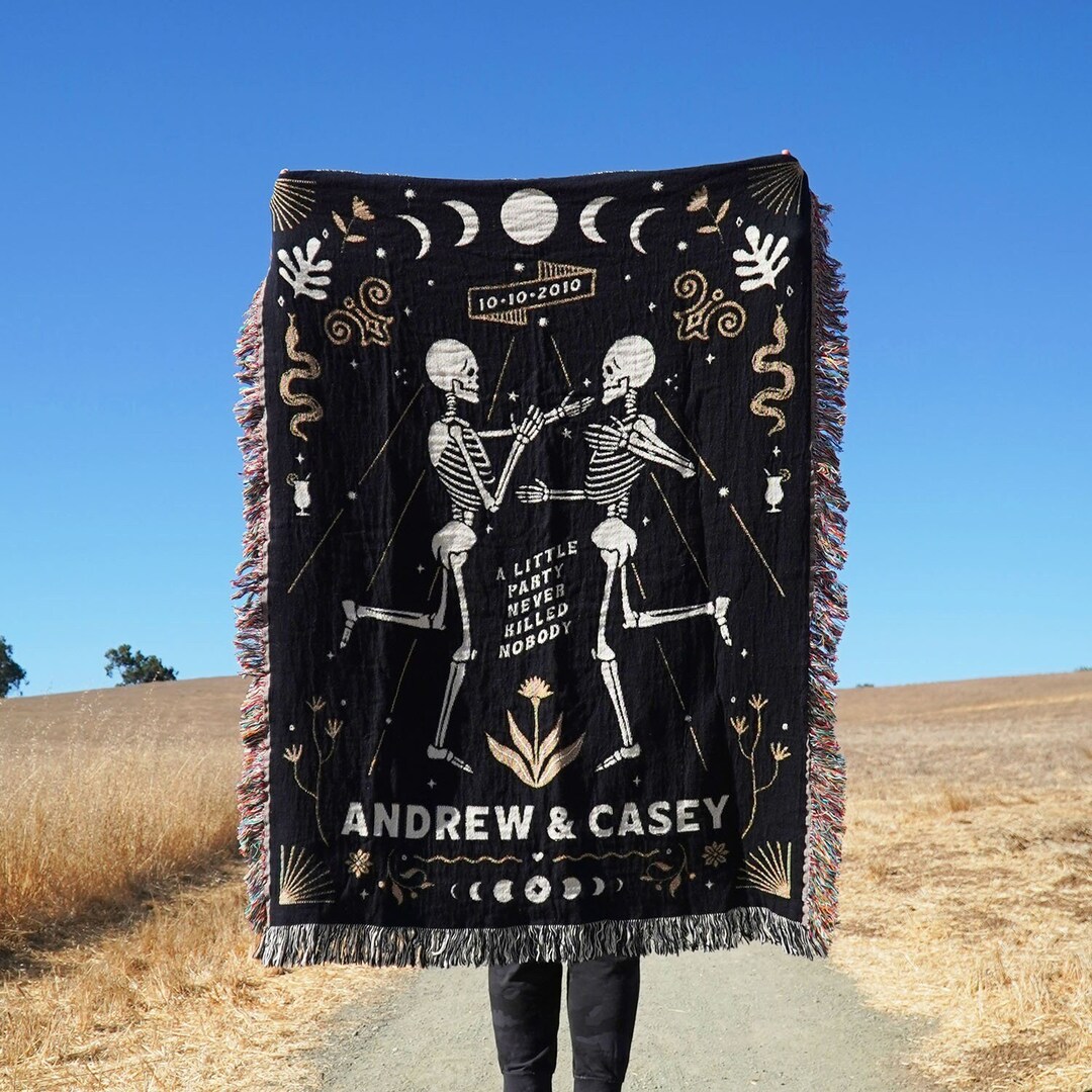 Personalized Dancing Skeleton Couple Woven Blanket Spooky Goth Gift ...