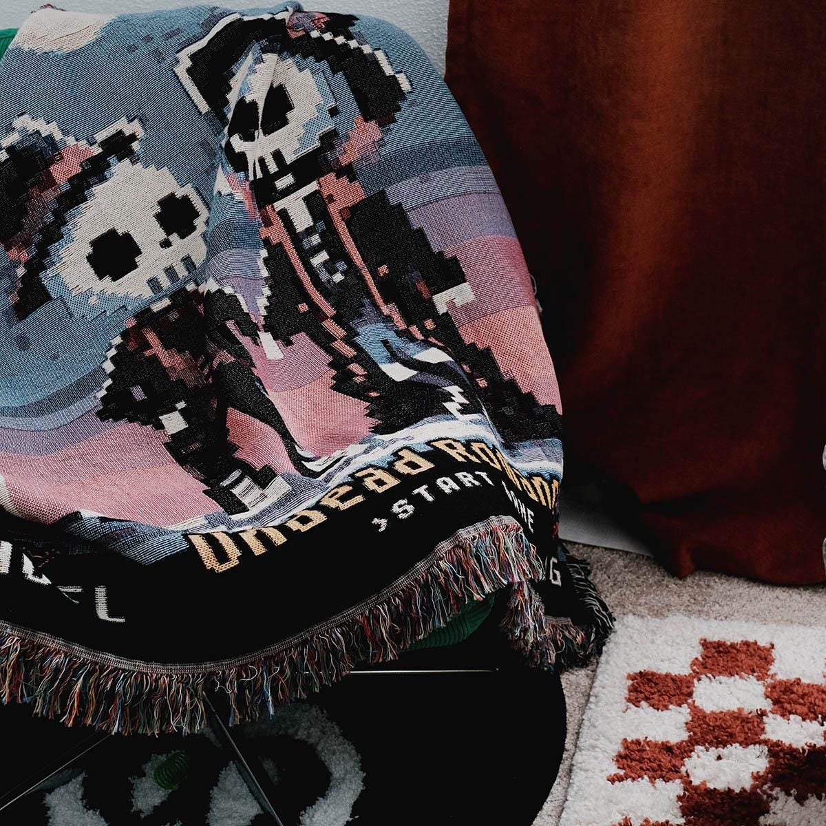 Personalized Pixel Skeleton Spooky Gaming Couple Woven Blanket Custom ...
