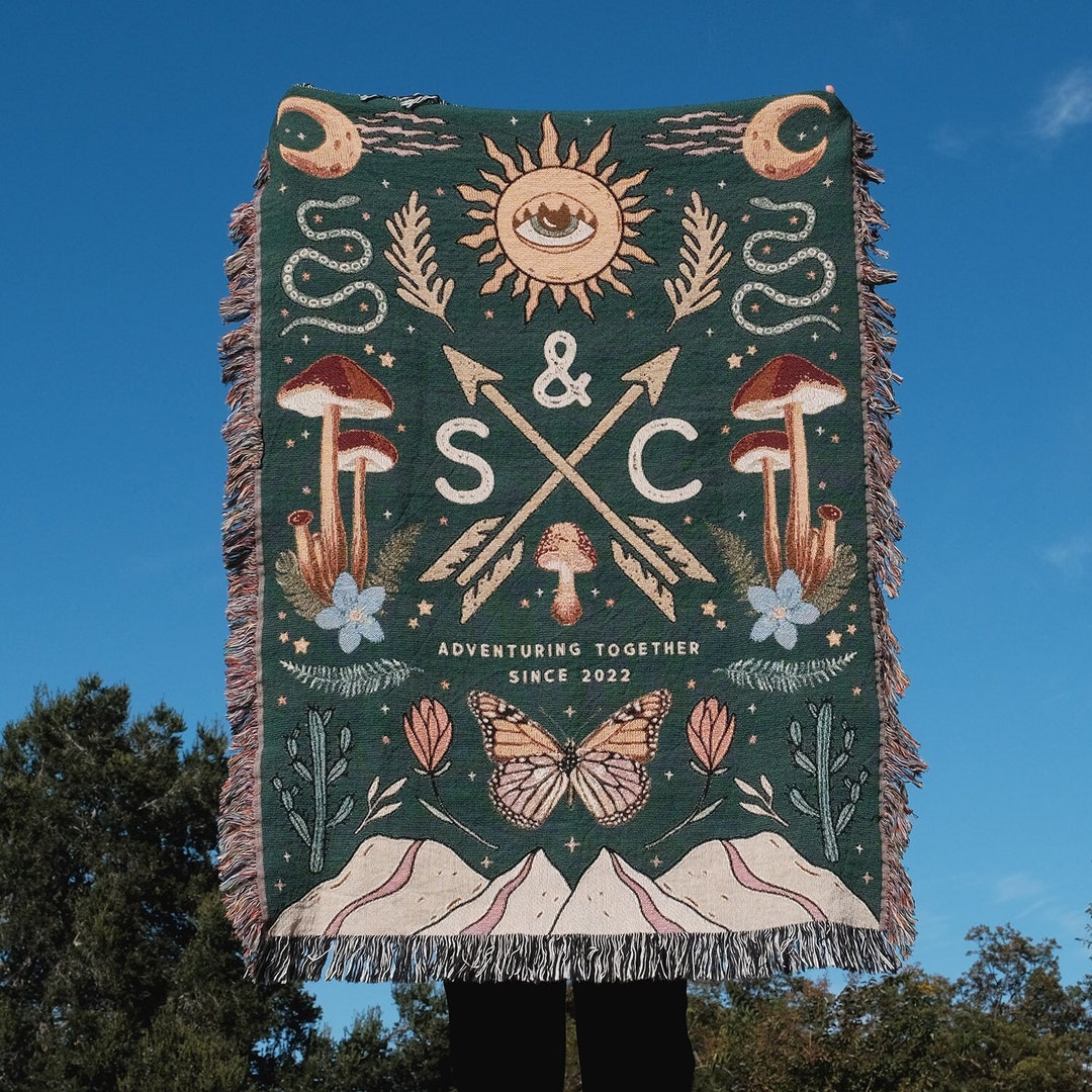 Magical Couple Adventure Personalized Woven Blanket Cottagecore Custom ...
