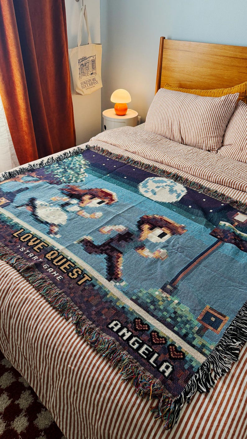 Personalized Retro 8-bit Gaming Couple Adventure Woven Blanket Custom ...