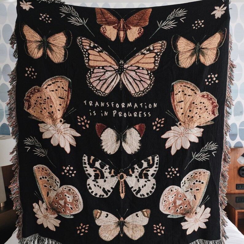 Butterfly Woven Throw Blanket Colorful Butterfly Moth | Etsy