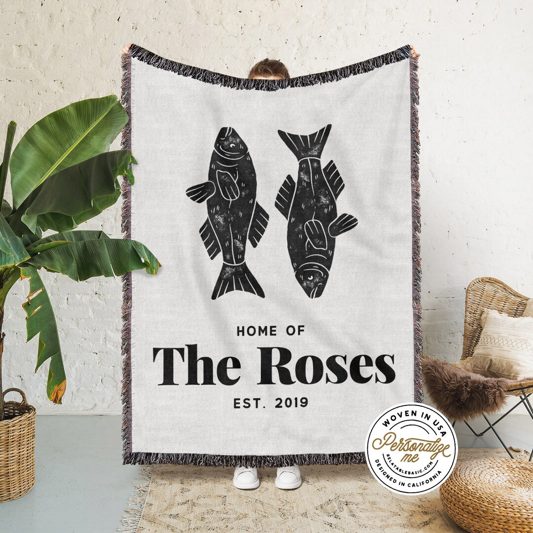 Custom Personalized Fish Woven Throw Blanket | Family Name Personalized ...