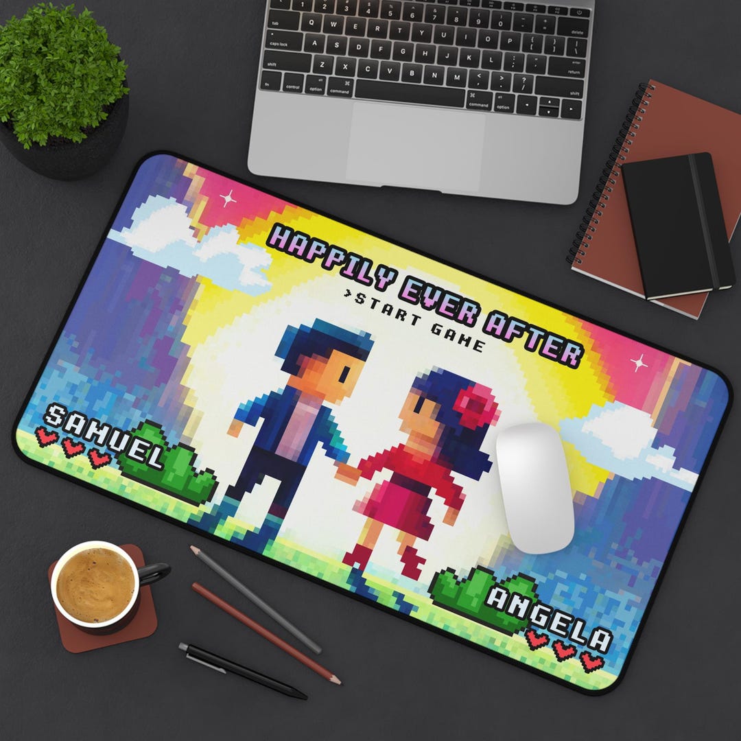 Personalized Married Couple Pixel Art Desk Mat, Gamer Gift, Love Quest ...