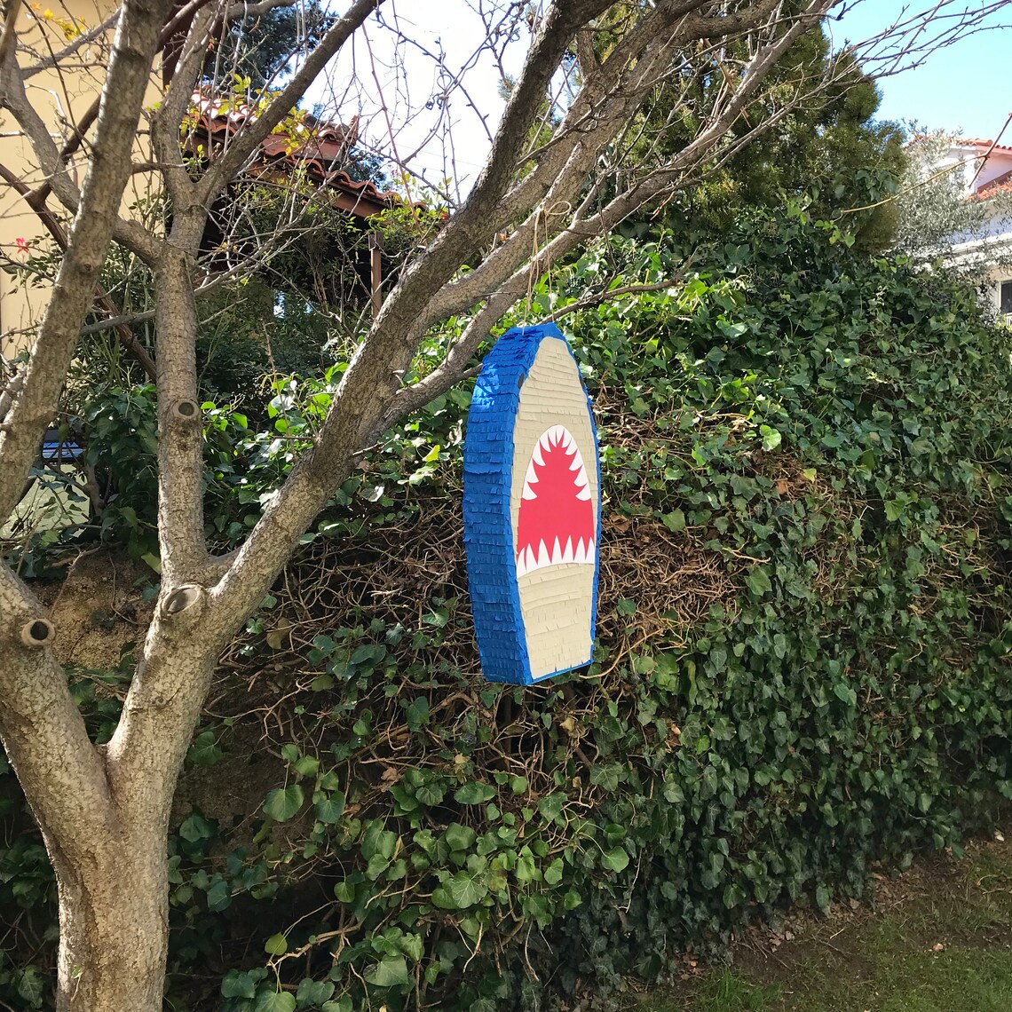 Surfboard Pinata With Shark Jaws for Summer Parties, Jawsome Surfer ...