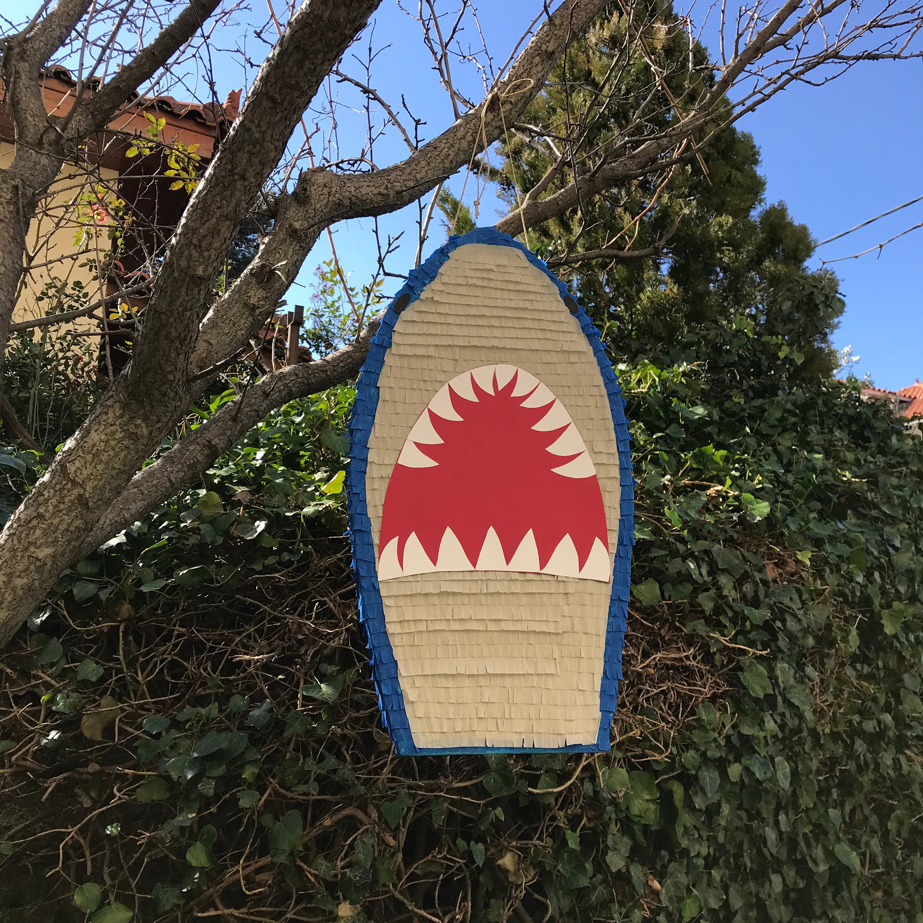 Surfboard Pinata With Shark Jaws for Summer Parties, Jawsome Surfer ...