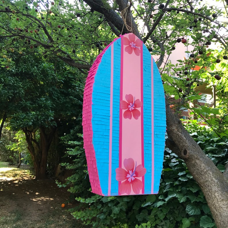 Surfboard Pinata: Pink Hibiscus, Summer Beach Party Decor - Etsy