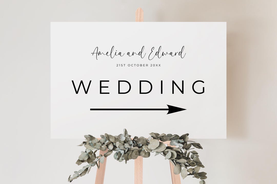 Wedding This Way Sign With Direction Arrow Minimalist Wedding Sign ...