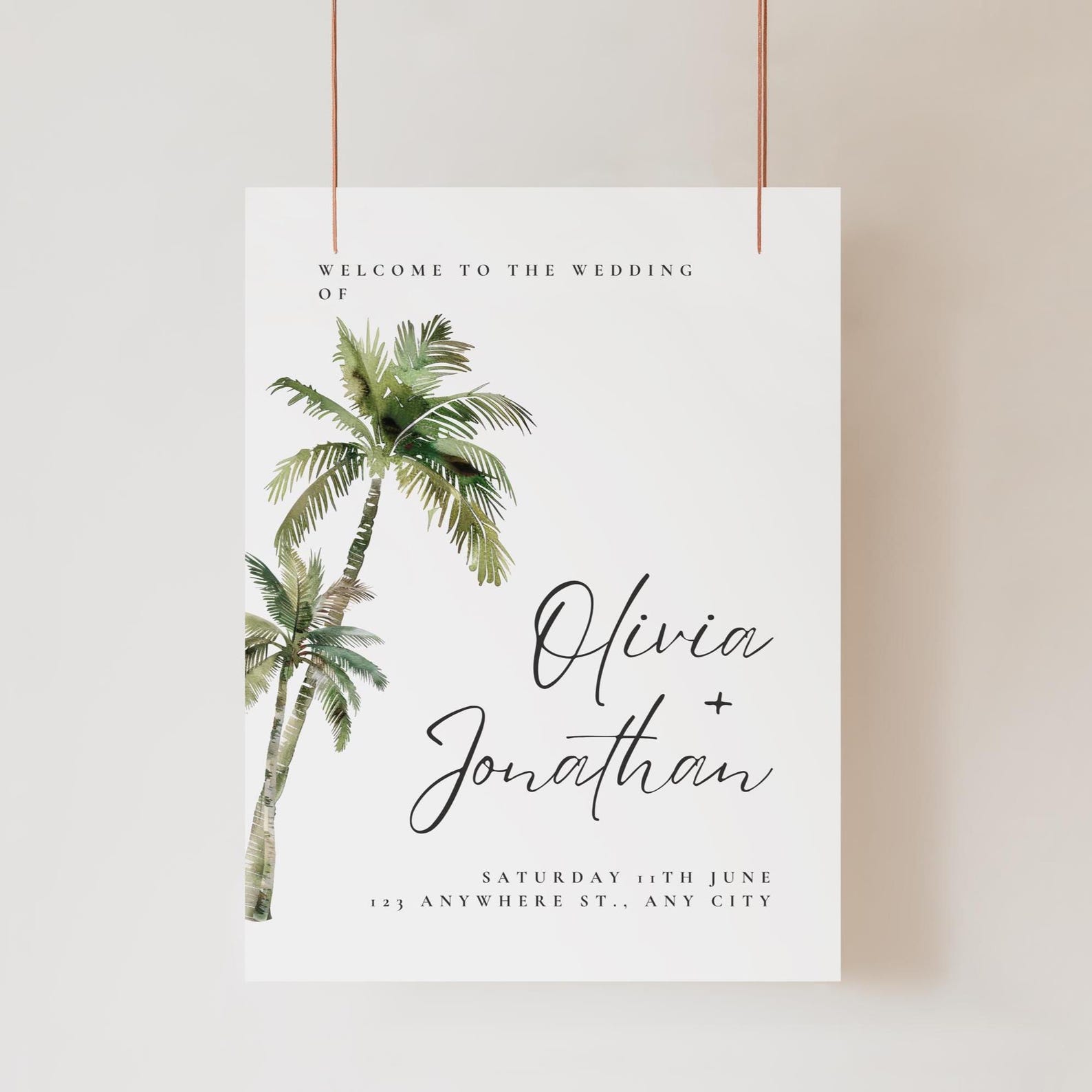 Palm Tree Wedding Welcome Sign, Tropical Beach Template Printable ...