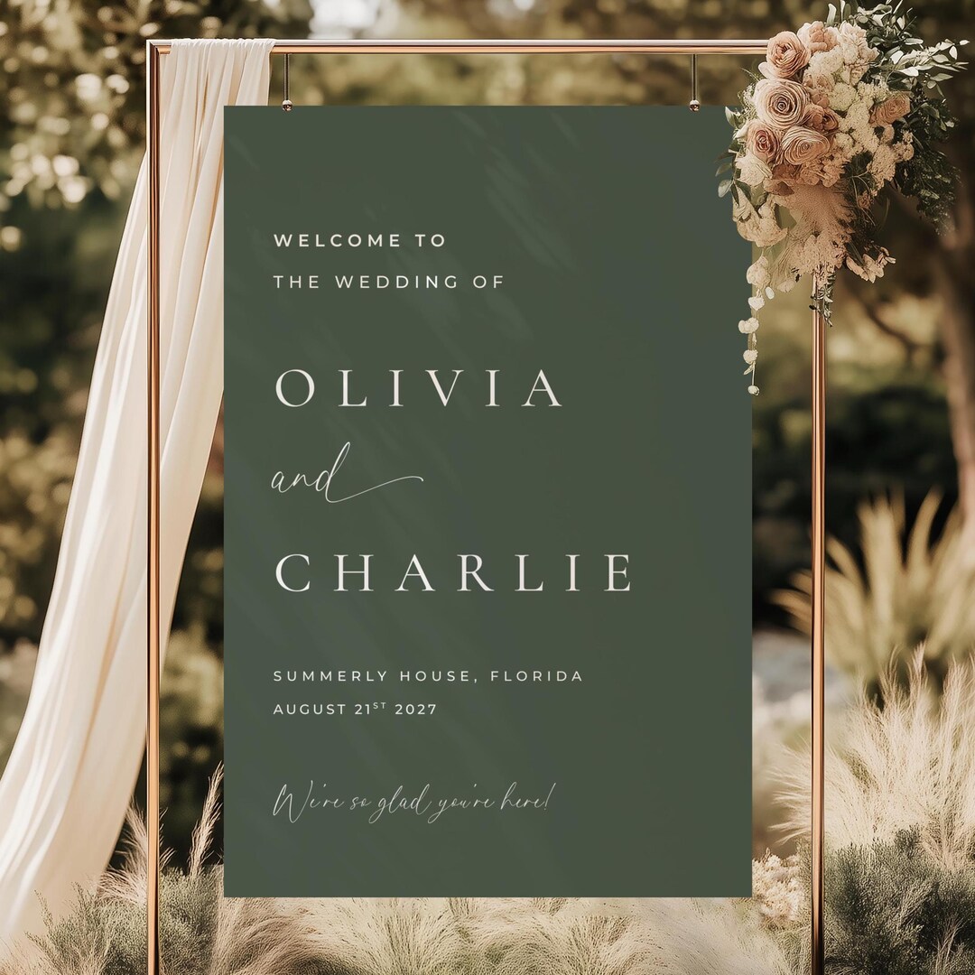 Dark Green Wedding Welcome Sign: Modern Minimalist Decor (digital ...