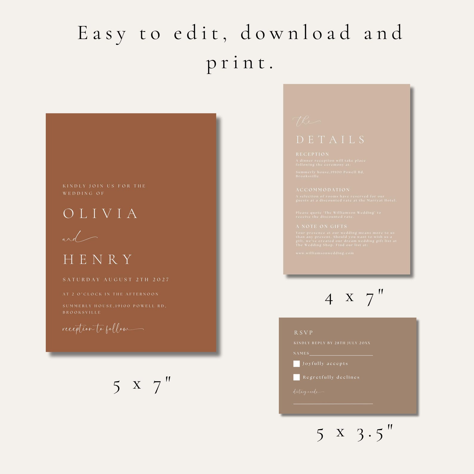 Earth Tone Wedding Invitation Suite: Boho Beige Details Card ...