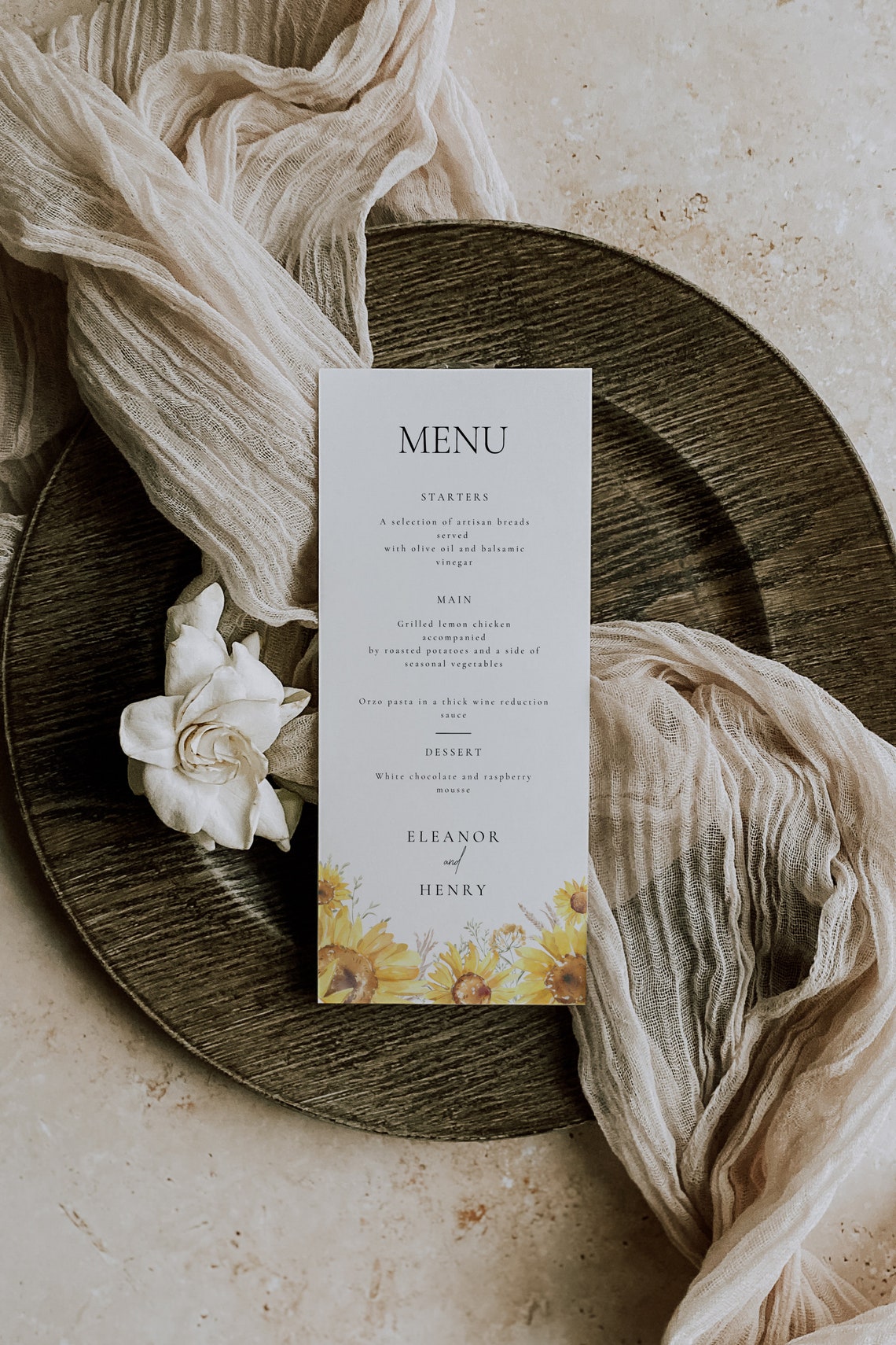 Sunflower Wedding Menu Template: Botanical Floral Design (digital ...