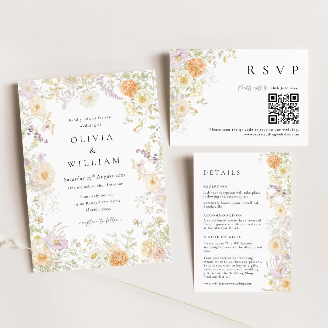 Cottage Core Wedding Invitation Suite Printable, Wedding Invitation ...