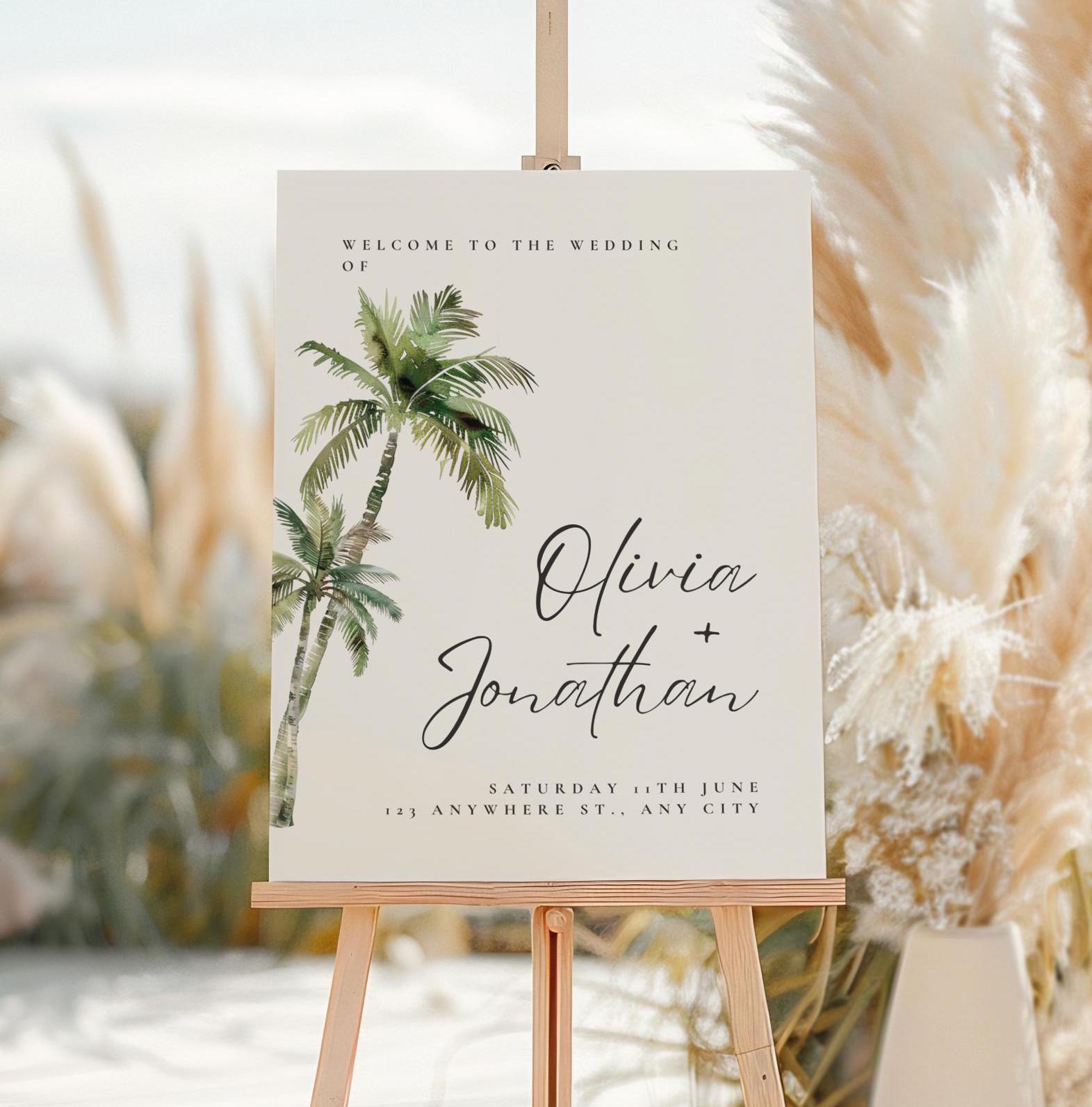 Palm Tree Wedding Welcome Sign, Tropical Beach Decor, Editable Custom ...