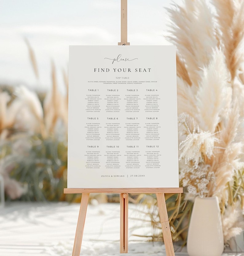 Find Your Seat Sign Wedding Seating Chart Template Canva 12 Table ...