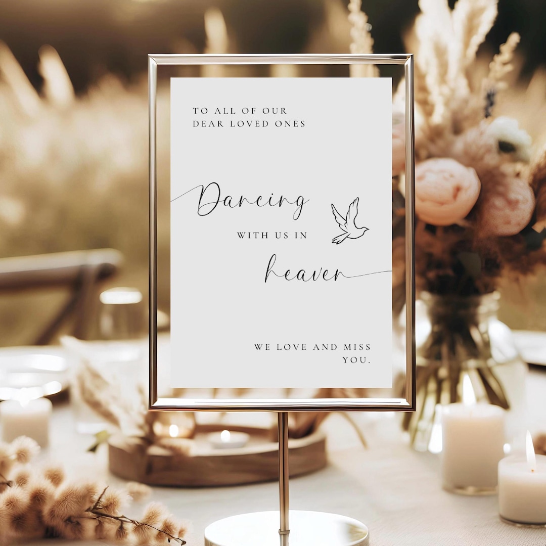 Wedding Memorial Sign Printable, Minimalist Dancing in Heaven Template ...