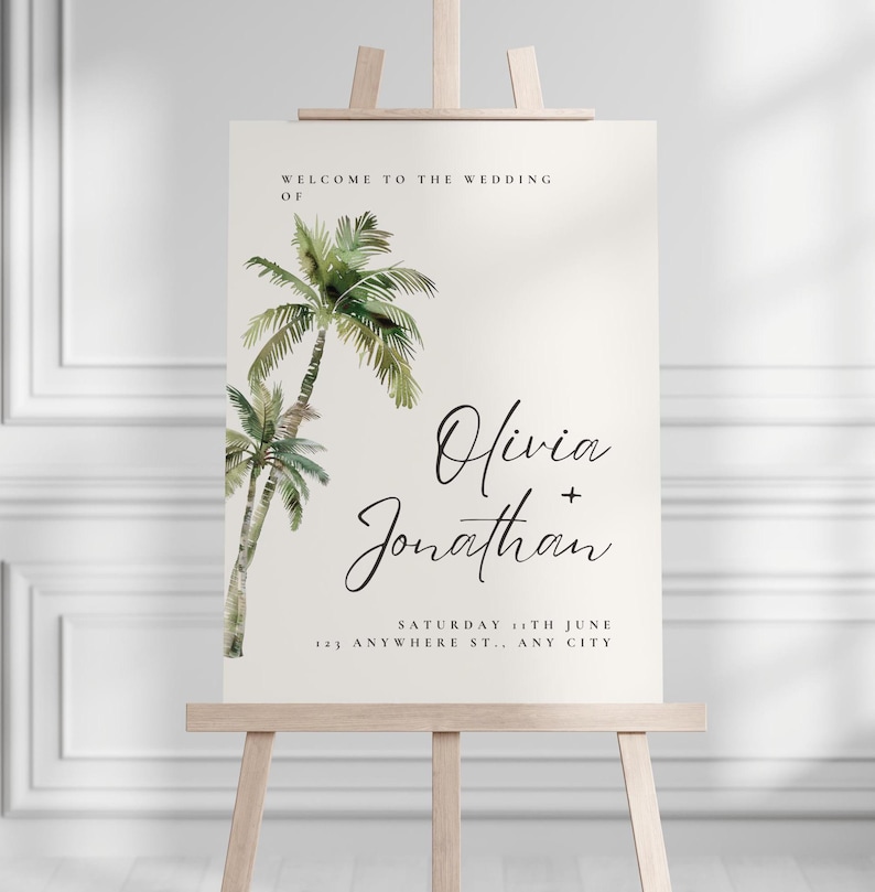 Palm Tree Wedding Welcome Sign, Tropical Beach Template Printable ...