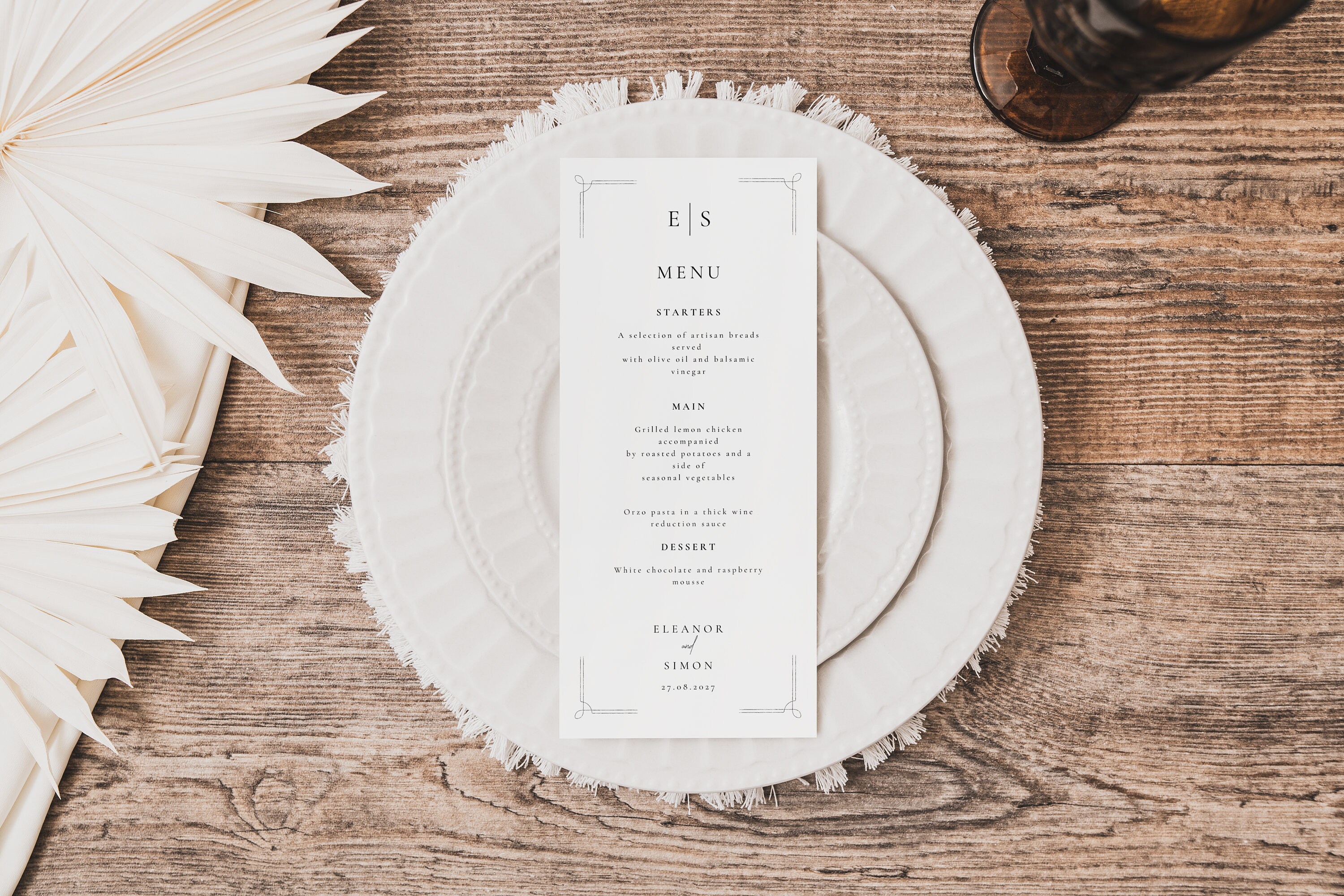 Modern Wedding Menu With Couples Initials, Elegant Three Course Menu ...