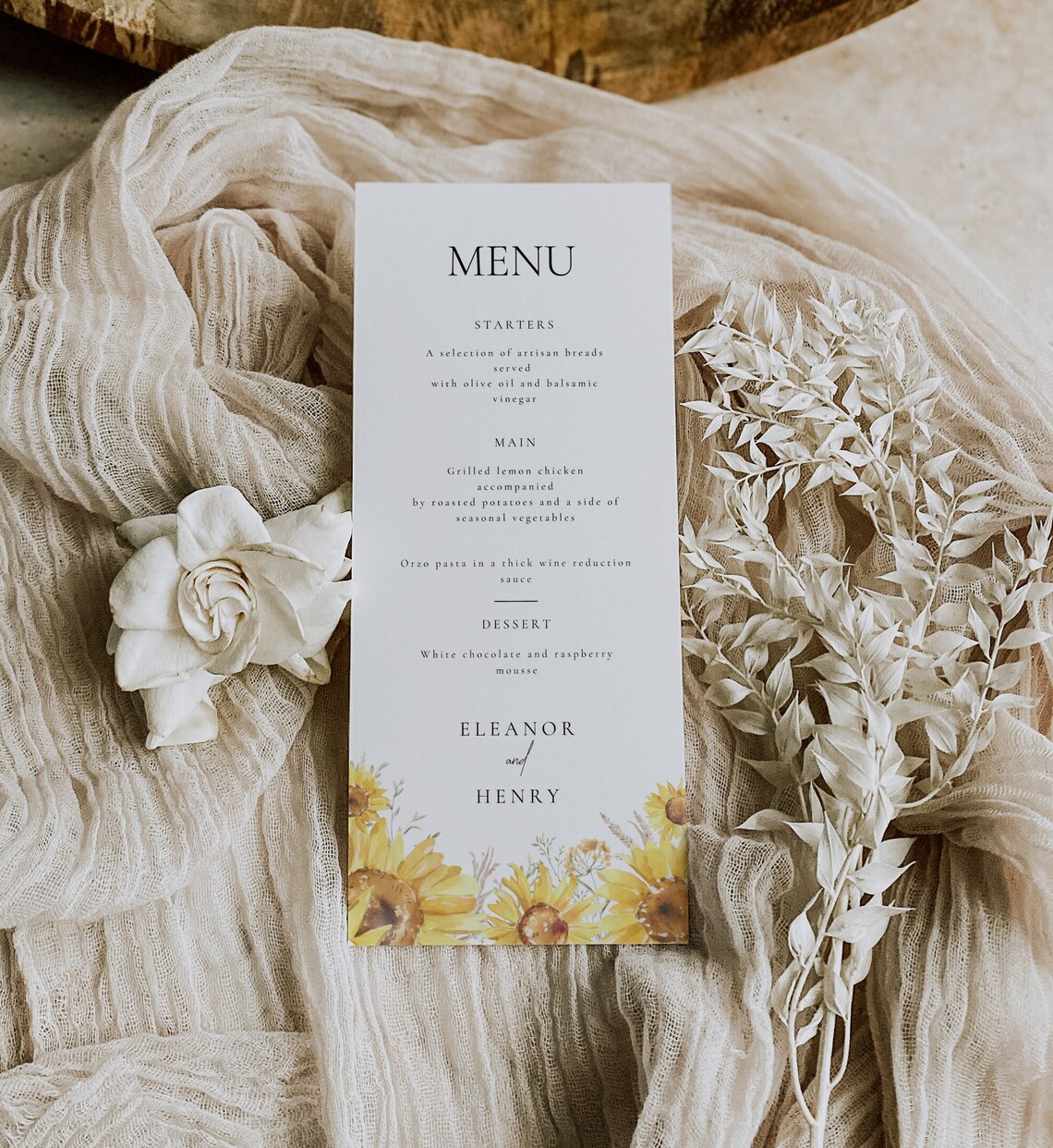 Sunflower Wedding Menu Template: Botanical Floral Design (digital ...