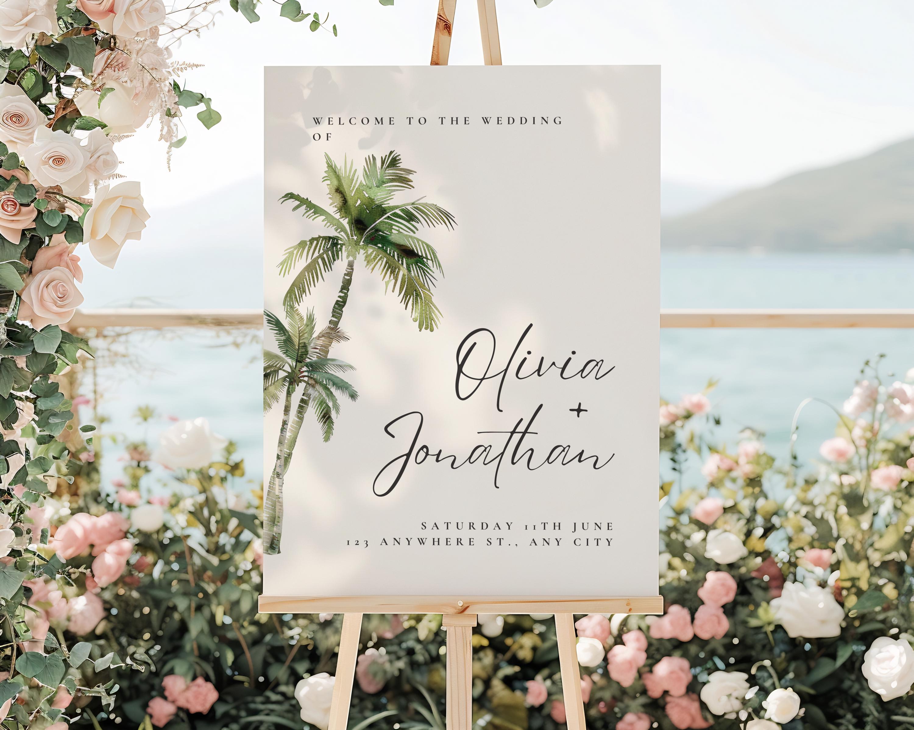 Palm Tree Wedding Welcome Sign, Tropical Beach Template Printable ...