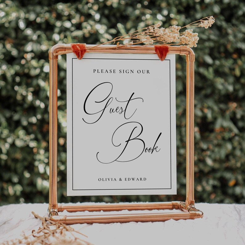 Elegant Guest Book Sign Template, DIY Reception Sign Printable ...