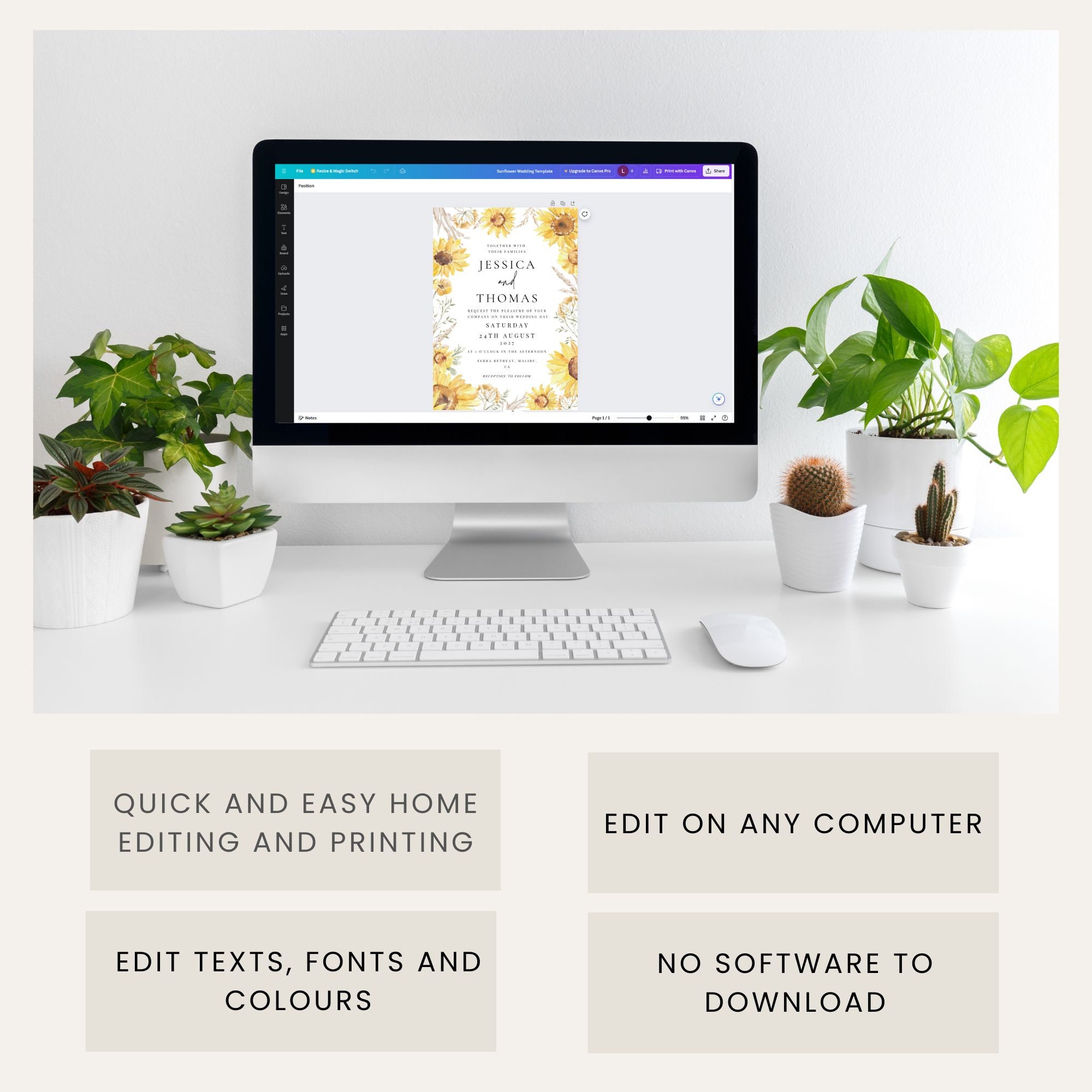 Sunflower Wedding Menu Template: Botanical Floral Design (digital ...