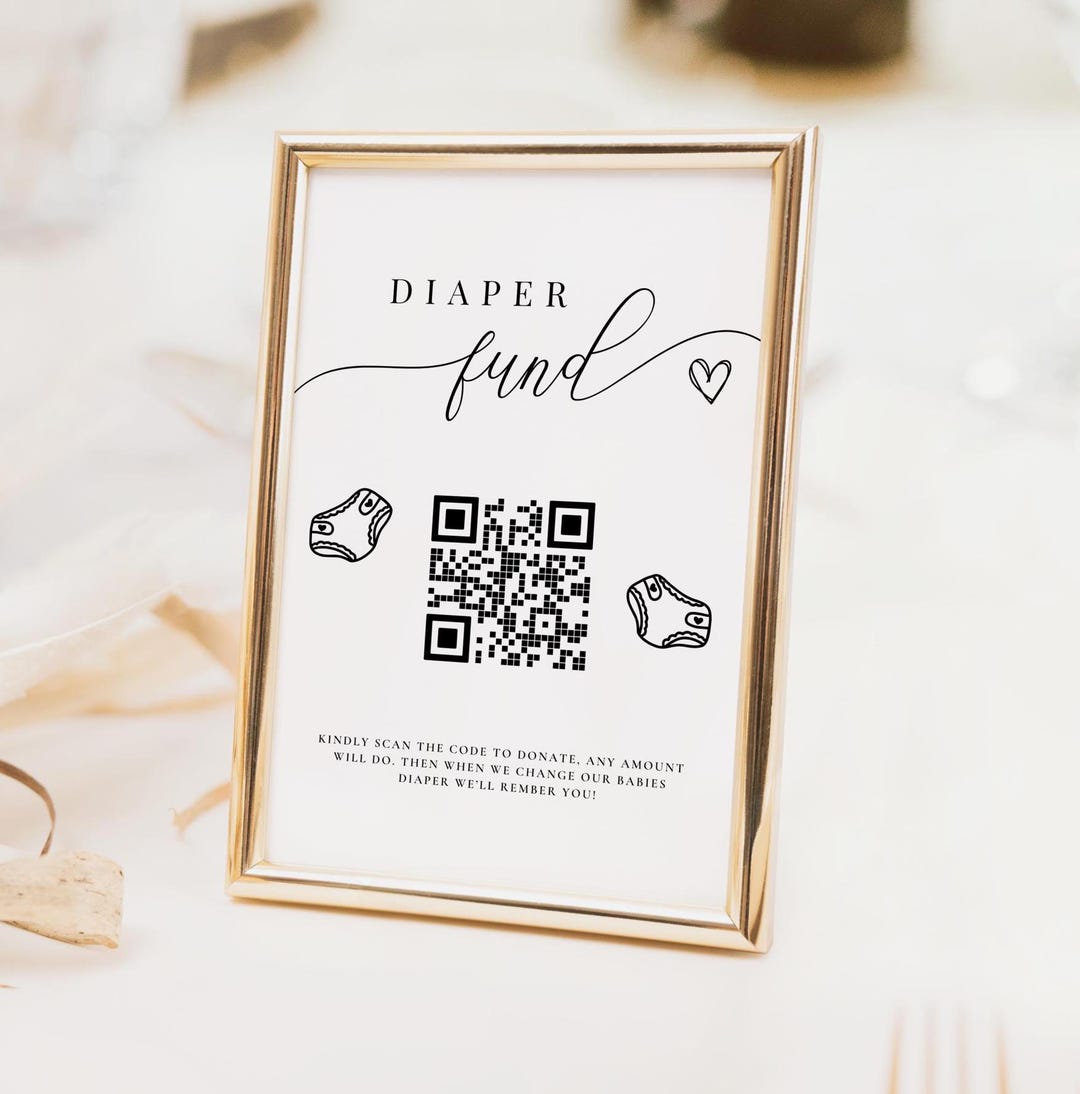 Diaper Fund Sign, QR Code Baby Shower Sign, Minimalist Baby Shower Cash ...