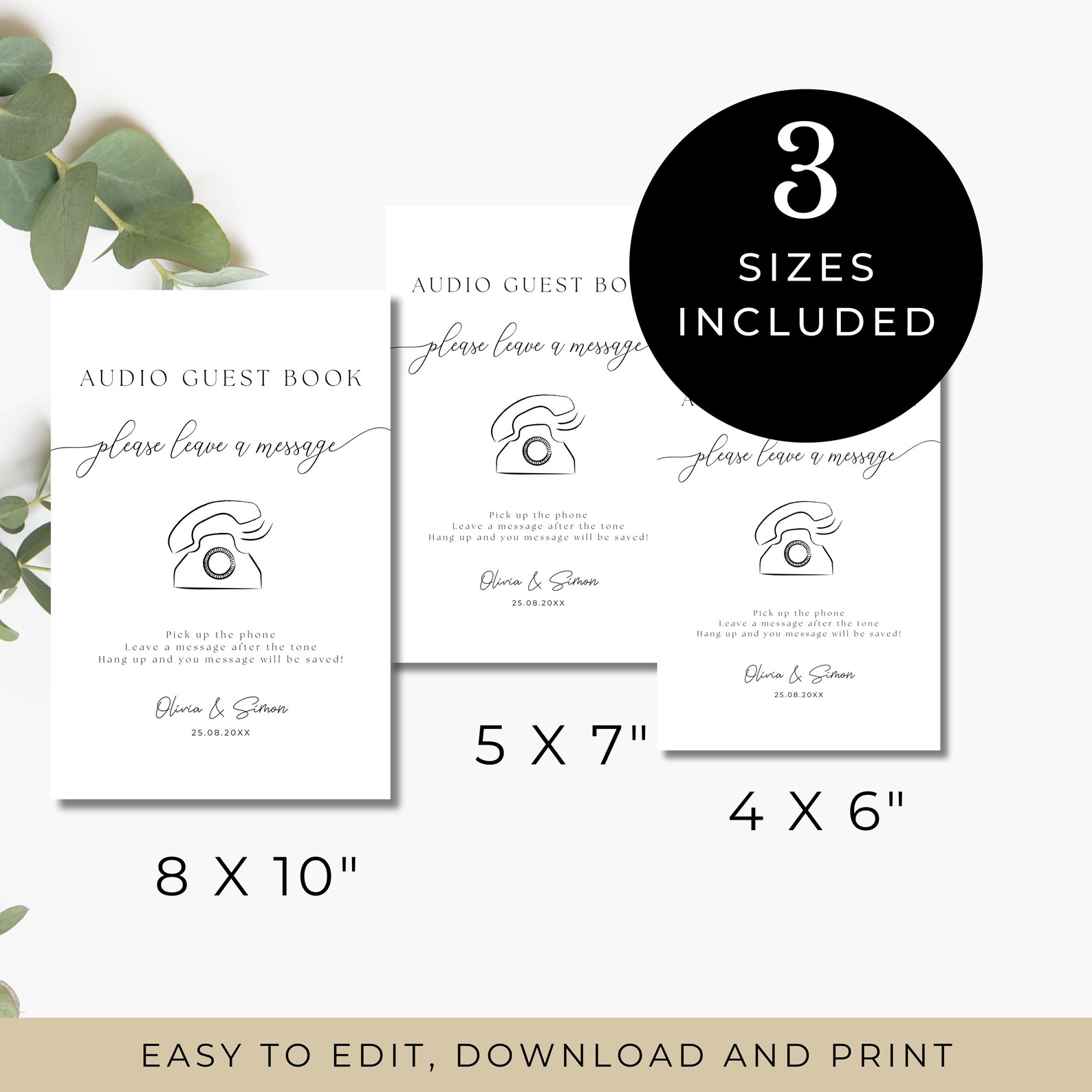 Audio Guestbook Sign Template: Minimalist Wedding Decor (instant ...