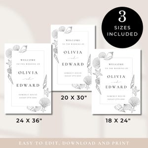 Beach Wedding Welcome Sign, Coastal Shell Decor Editable Template ...