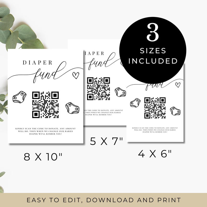 QR Code Diaper Fund Sign: Minimalist Baby Shower (editable, Instant ...