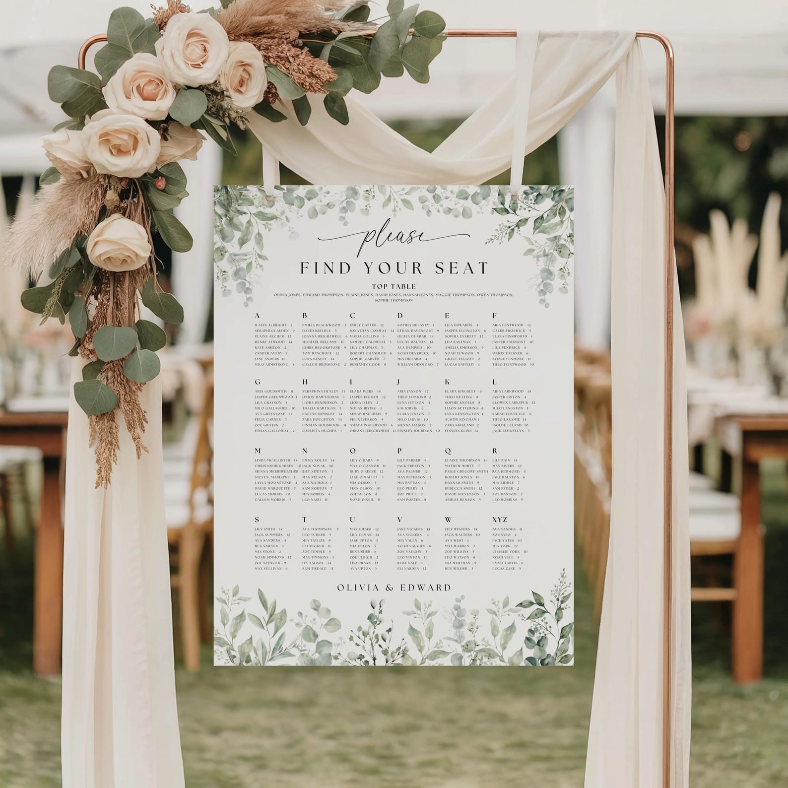 Greenery Wedding Seating Chart Template, Large Find Your Seat Poster ...