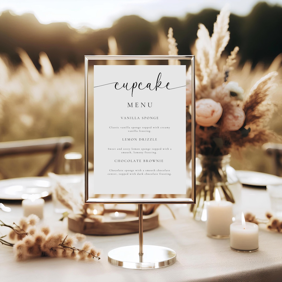 Minimalist Wedding Cupcake Menu Sign, Modern Dessert Template Printable ...