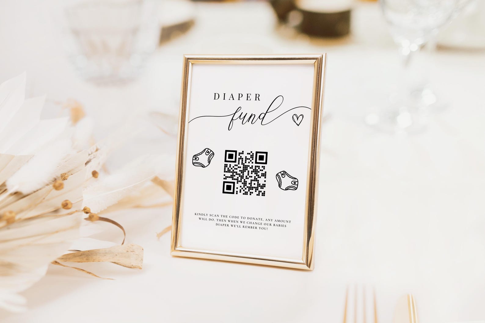 QR Code Diaper Fund Sign: Minimalist Baby Shower (editable, Instant ...