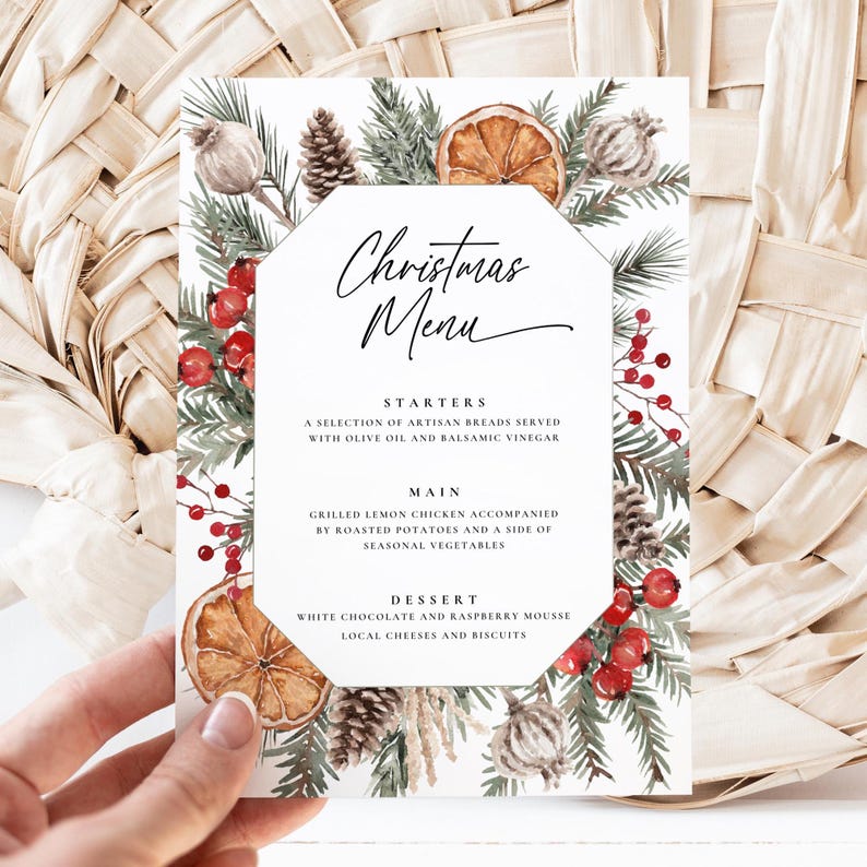 Traditional Festive Menu Instant Download, Holiday Menu Editable ...