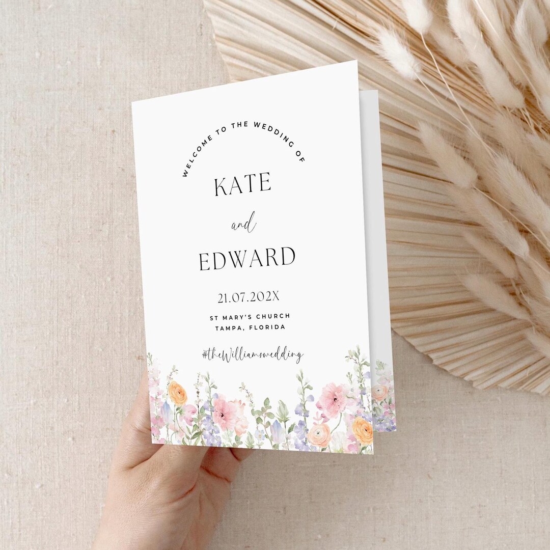 Wildflower Folded Wedding Programme Floral Ceremony Booklet Wildflower ...