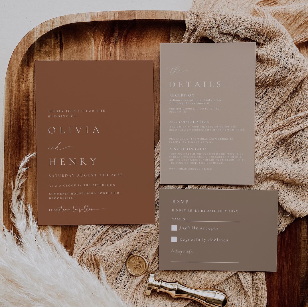 Earth Tone Wedding Invitation Suite: Boho Beige Details Card ...