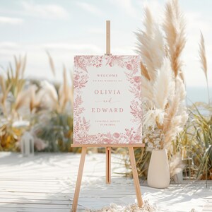 Pink Toile Wedding Welcome Sign: Chinoiserie Floral (canva Template ...
